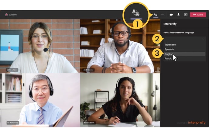 Benutzerhandbuch für Interprefy für Microsoft Teams